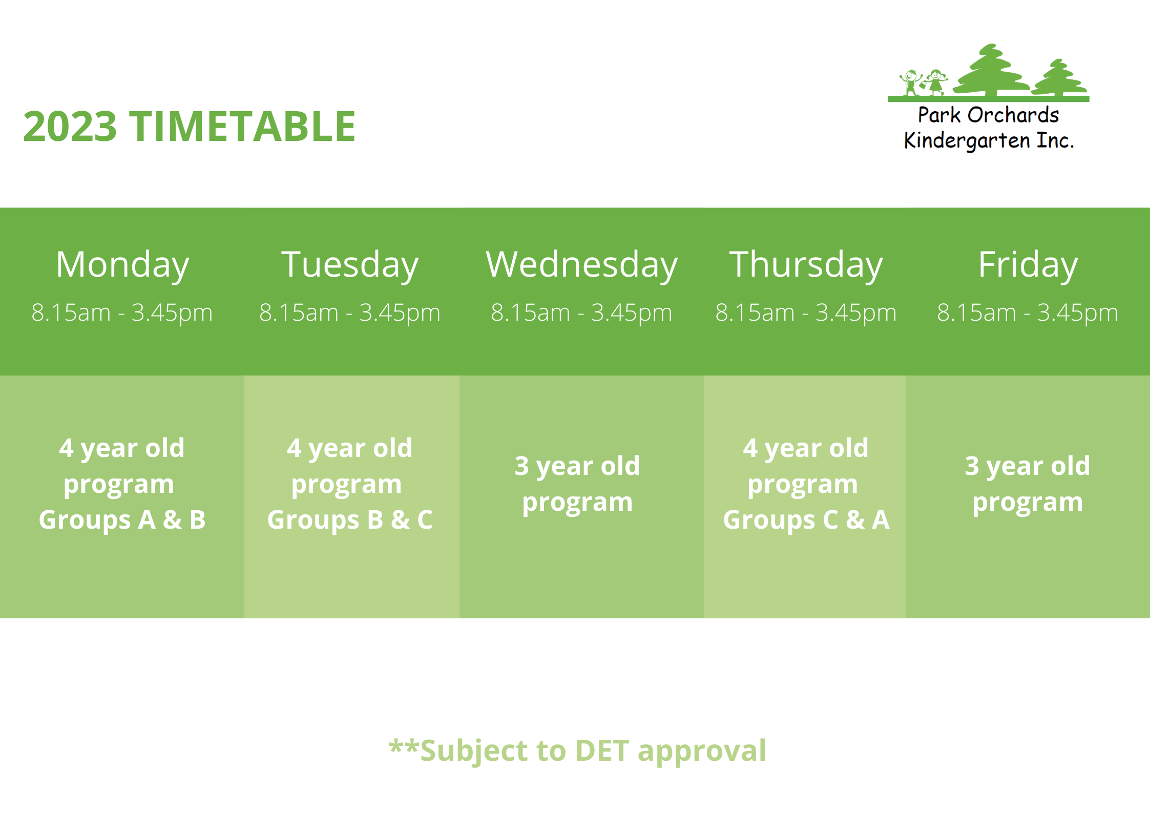 New Timetable Park Orchards Kindergarten New Timetable Park Orchards Kindergarten